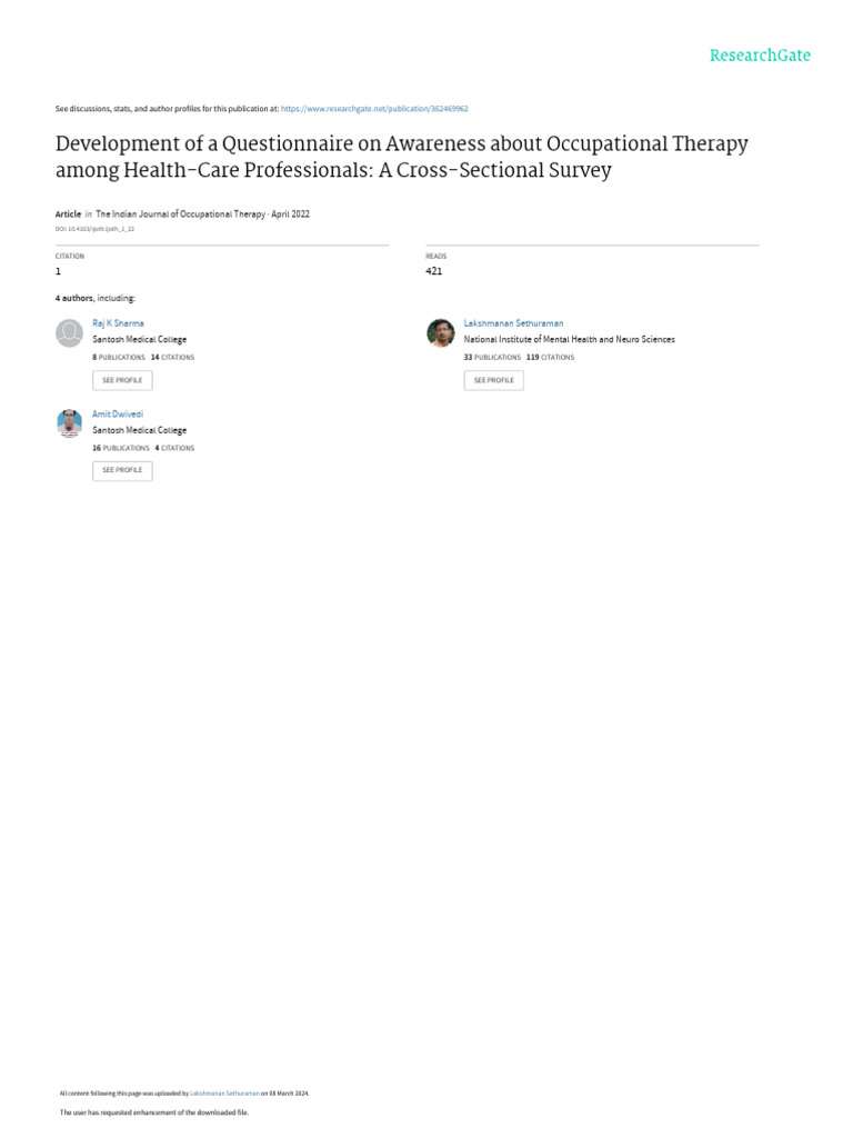 Occupational Therapy Awareness Survey | PDF | Occupational Therapy ...