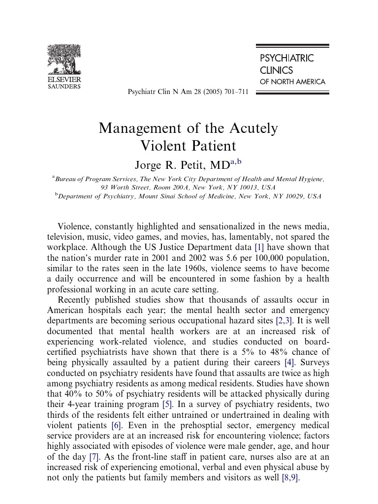 Management of the Acutely Violent Patient | Violence | Psychiatry