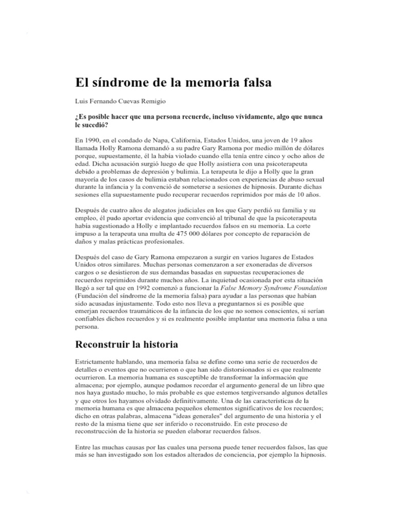 El Sindrome de La Memoria Falsa | PDF