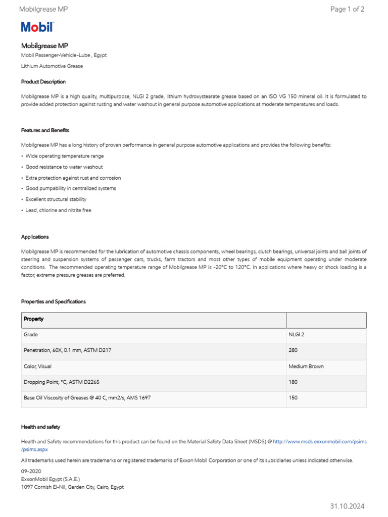 GL EG Mobilgrease MP | PDF | Computers | Technology & Engineering