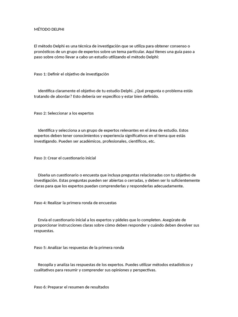 Delphi | PDF | Cuestionario | Metodología de encuesta
