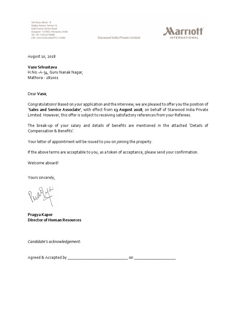 Offer Letter - Vasu Srivastava | PDF | Salary | Insurance