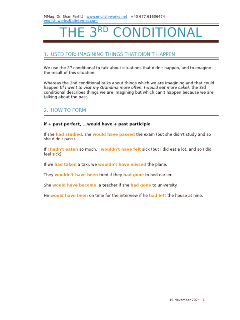 3rd Conditional Explanation | PDF