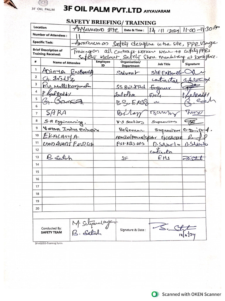Safety Training Record - Site Contractors | PDF