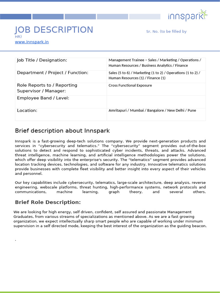 Management Trainee Positions at Innspark | PDF | Computer Security ...