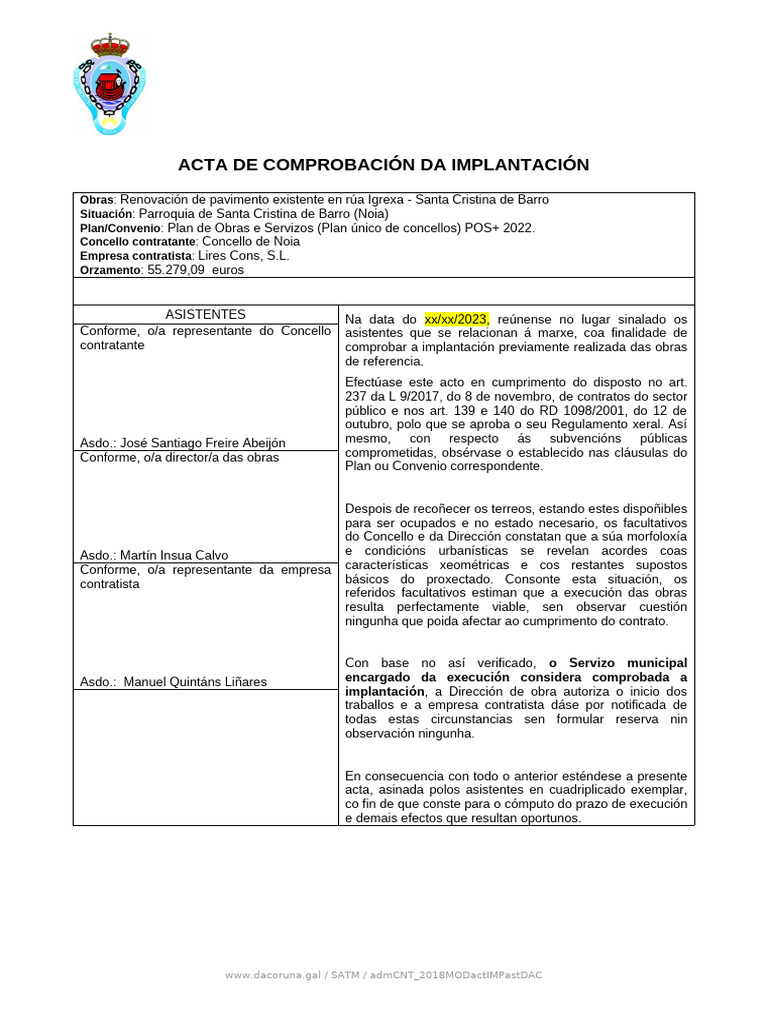 Acta de Comprobación Do Replanteo | PDF