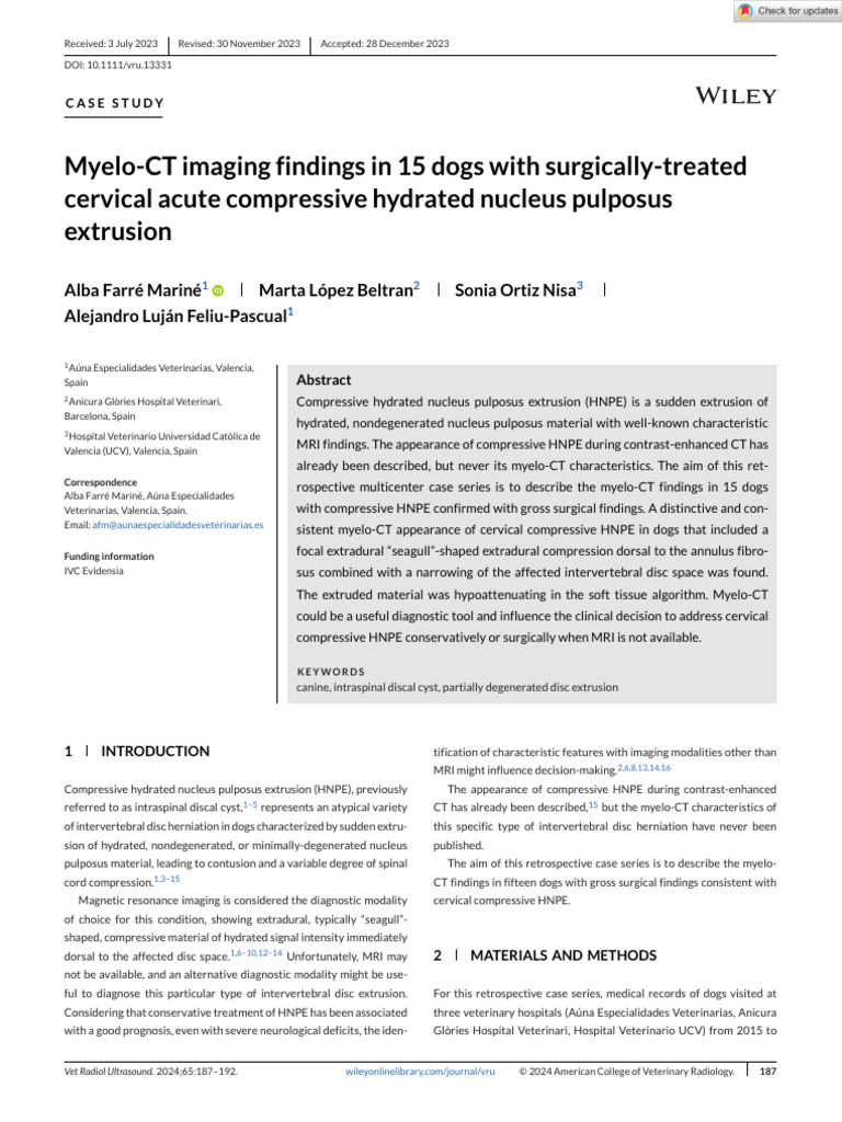 Vet Radiology Ultrasound - 2024 - Farré Mariné - Myelo CT Imaging ...