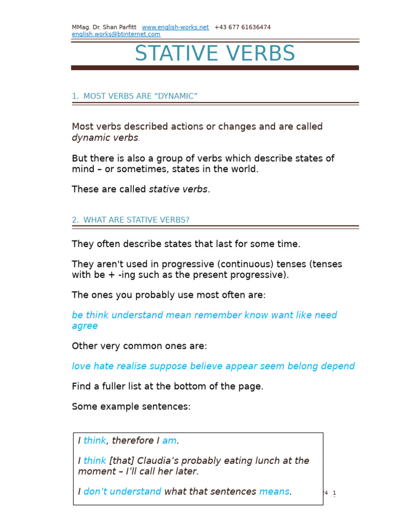 Stative Verbs Explanation | PDF | Verb | Morphology