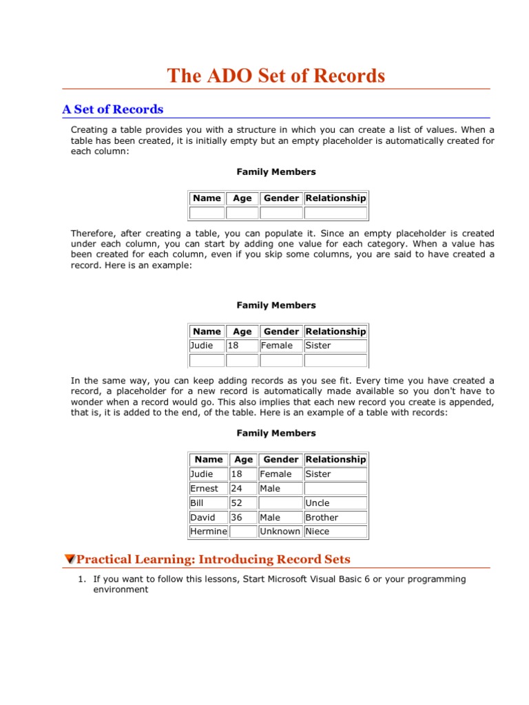 Vb17-The ADO Set of Records | PDF | Array Data Type | Parameter ...