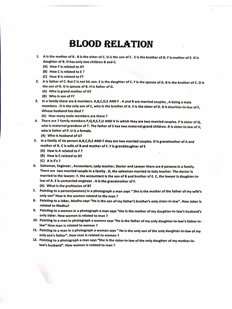Blood Relationship and Percentage | PDF