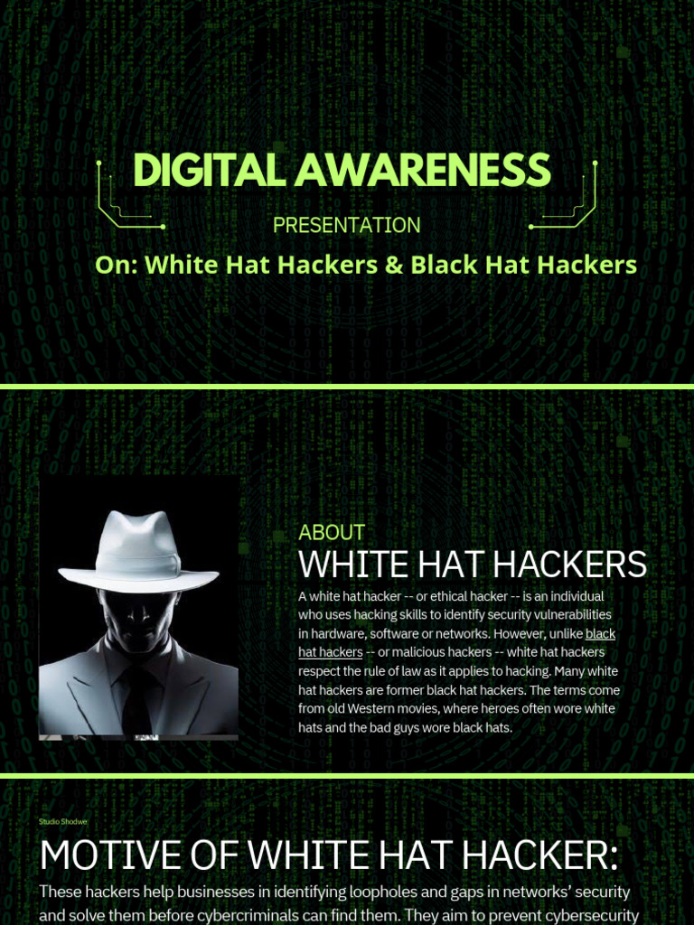 Digital Awareness White Hat Hacker Vs Black Hat Hacker PDF | PDF | Security Hacker | White Hat ...