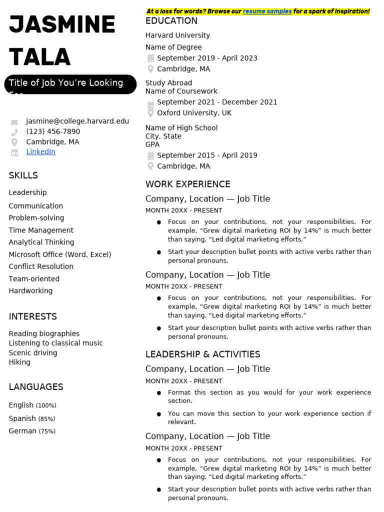 Harvard Word Resume Template | PDF | Syntax | Language Families