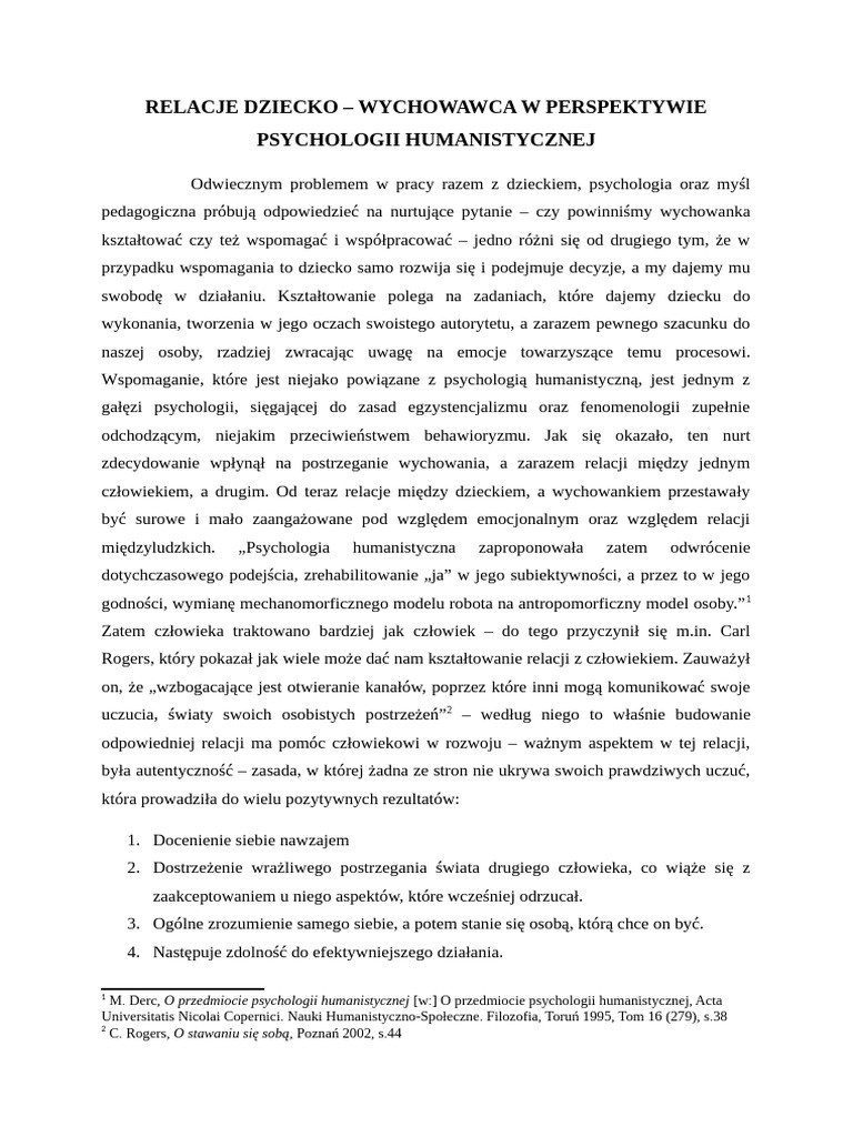 Relacja - Psychologia Humanistyczna | PDF