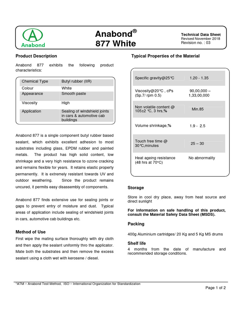 TDS - Anabond 877 White - 1 | PDF | Natural Rubber | Materials