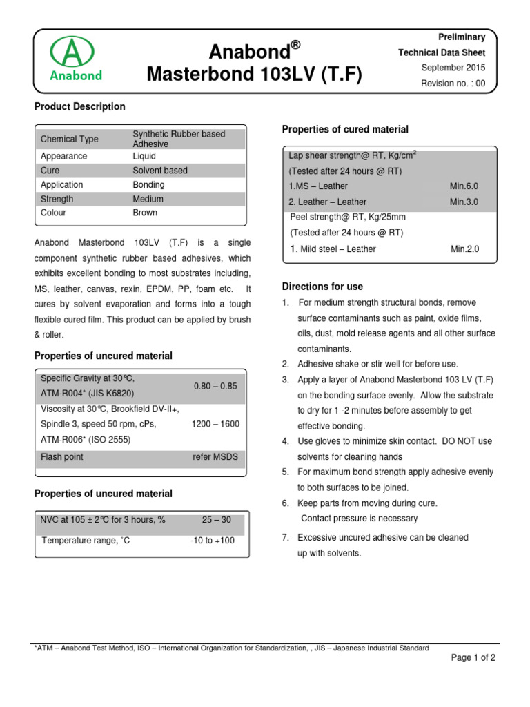 TDS - Anabond Masterbond 103LVTF | PDF | Adhesive | Paint