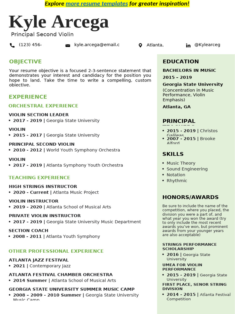 Music Resume Template for Violinists | PDF | Orchestras | Violin
