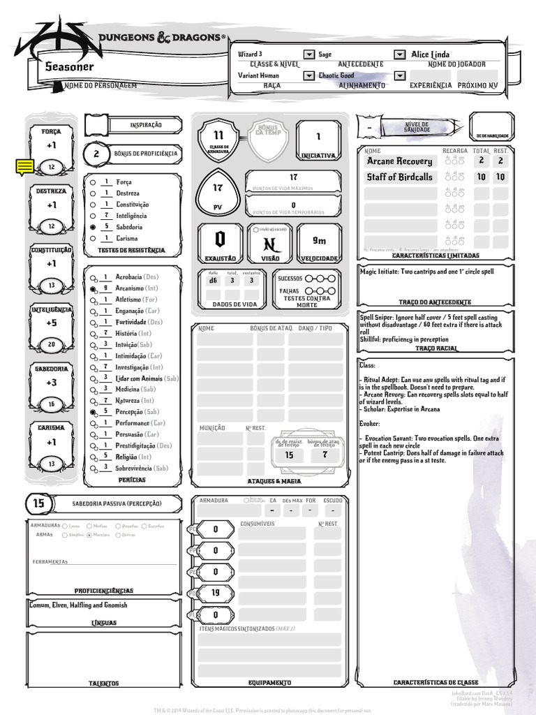 Ficha Seasoner Dnd5e 24 | PDF