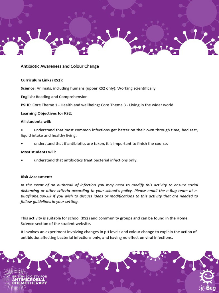 Antibiotic Awareness and Colour Change Bug Busters V2 | PDF | Infection ...