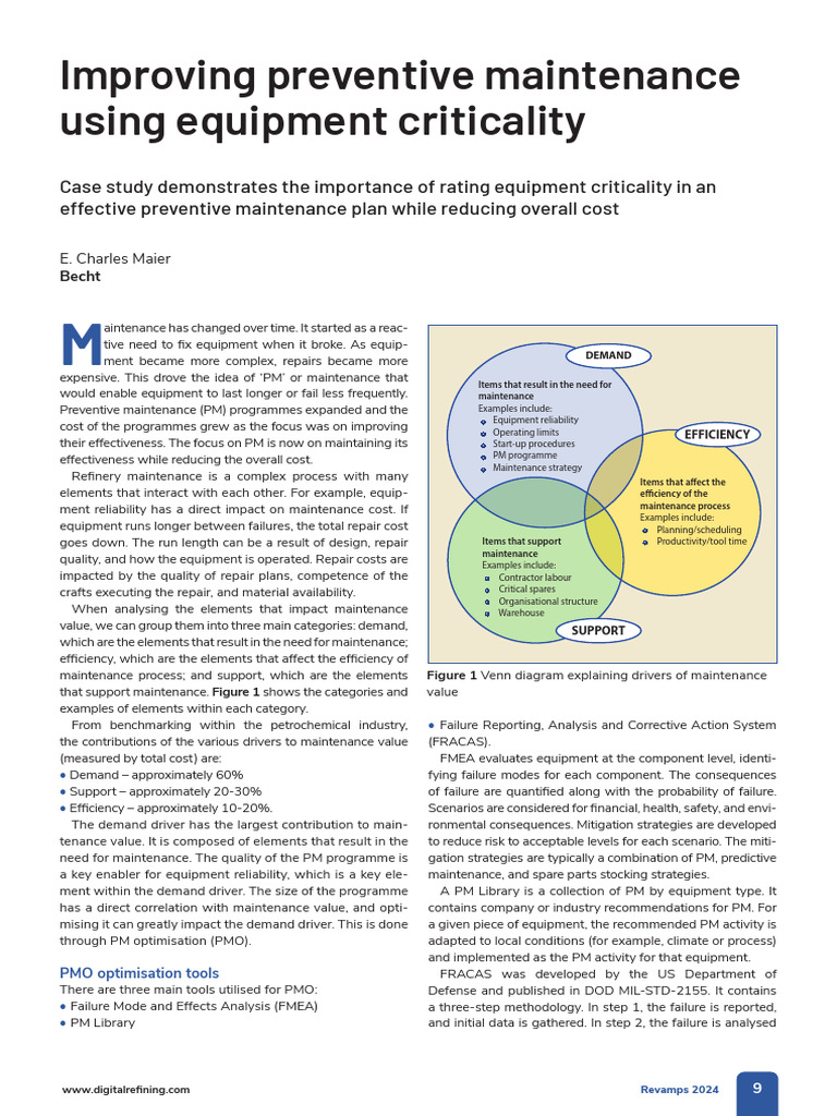 Improving preventive maintenance - equipment criticality | PDF | Reliability Engineering ...