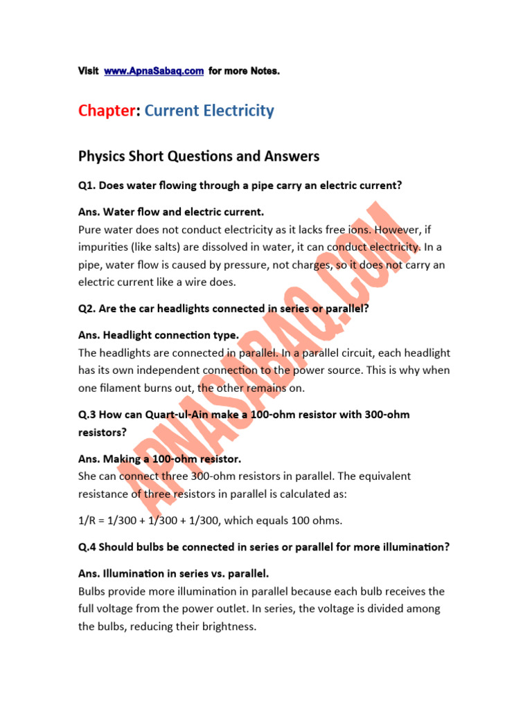 Class 10 Physics Current and Electricity Notes | PDF | Series And ...