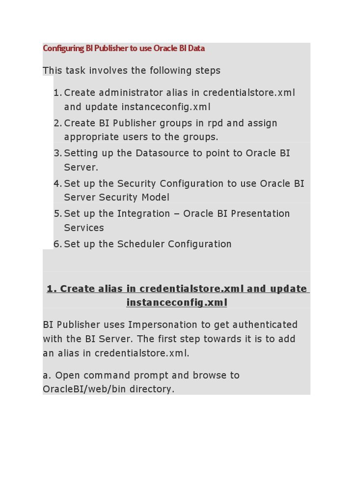 Configuring Bi Publisher To Use Oracle Bi Data Pdf Oracle Database Databases
