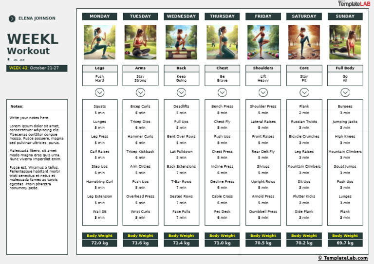 Weekl: Workout Log | PDF | Weight Training | Physical Exercise