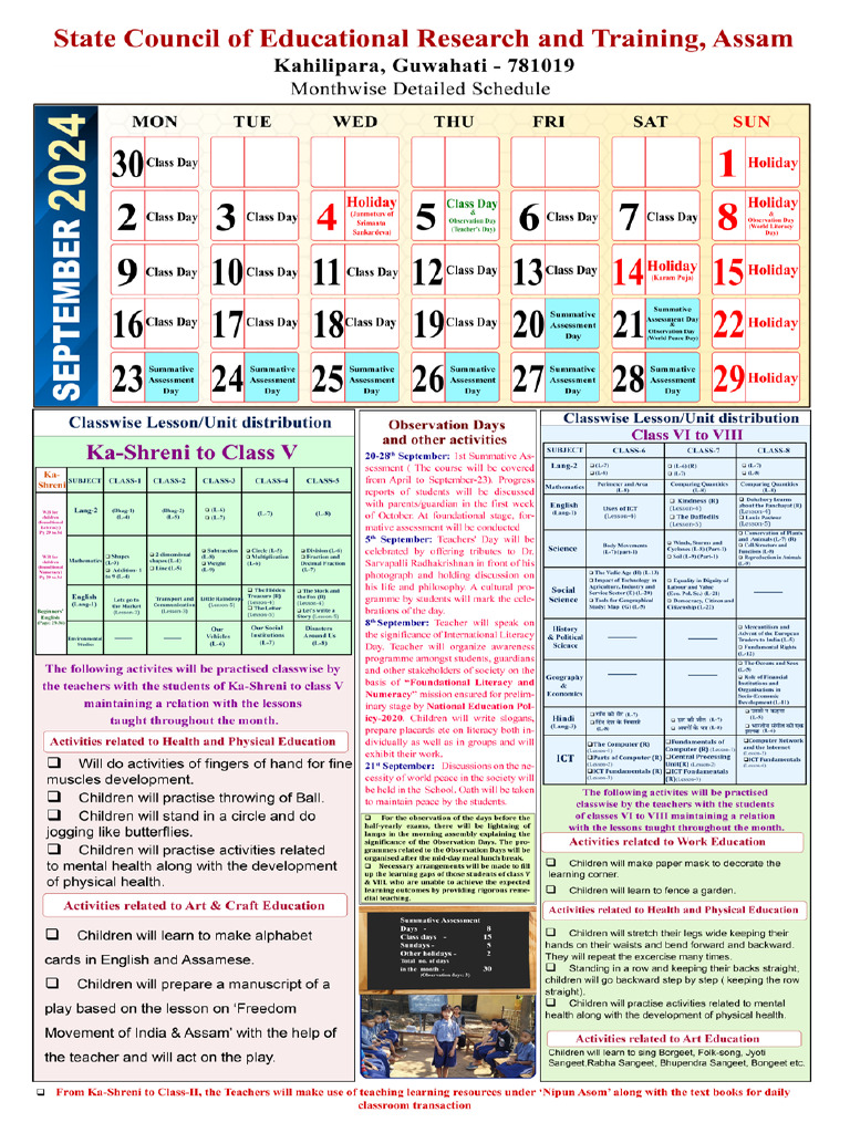 Academic Calendar September To March English 1 | PDF