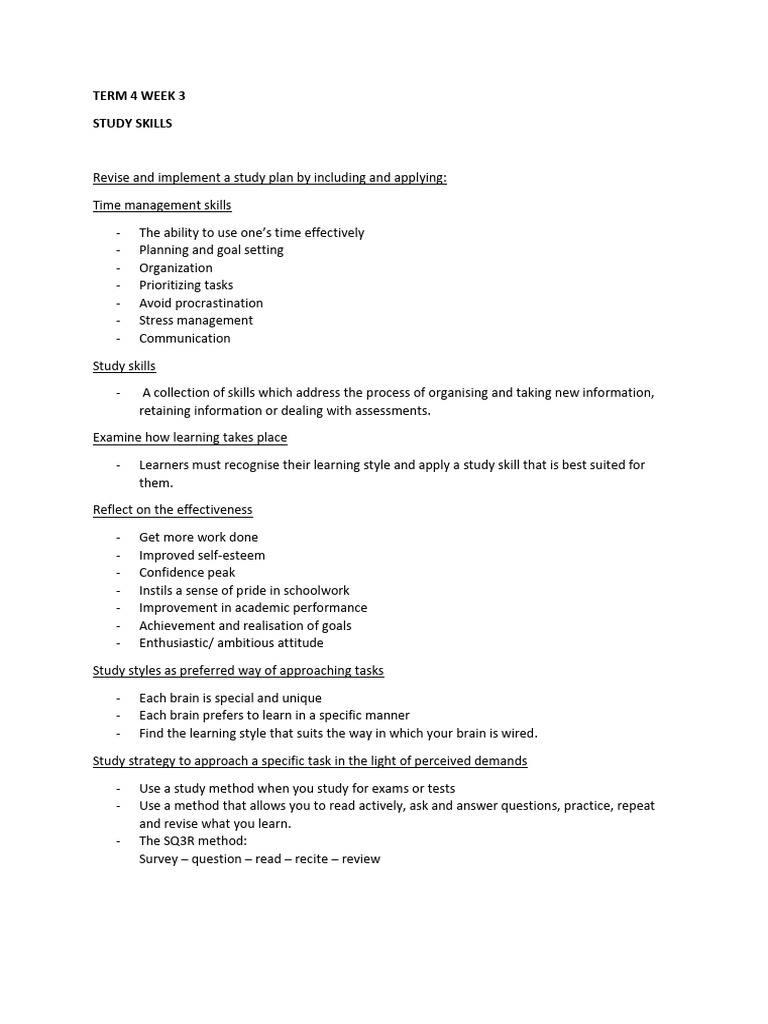 Term 4 Week 3 Revise and Implement A Study Plan | PDF | Career & Growth