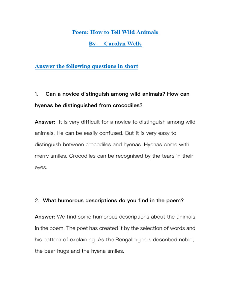 Poem How To Tell Wild Animals | PDF | Tiger | Crocodile