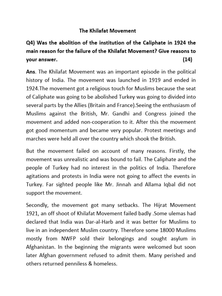 The Khilafat Movement Written Work | PDF | Caliphate | Indian ...