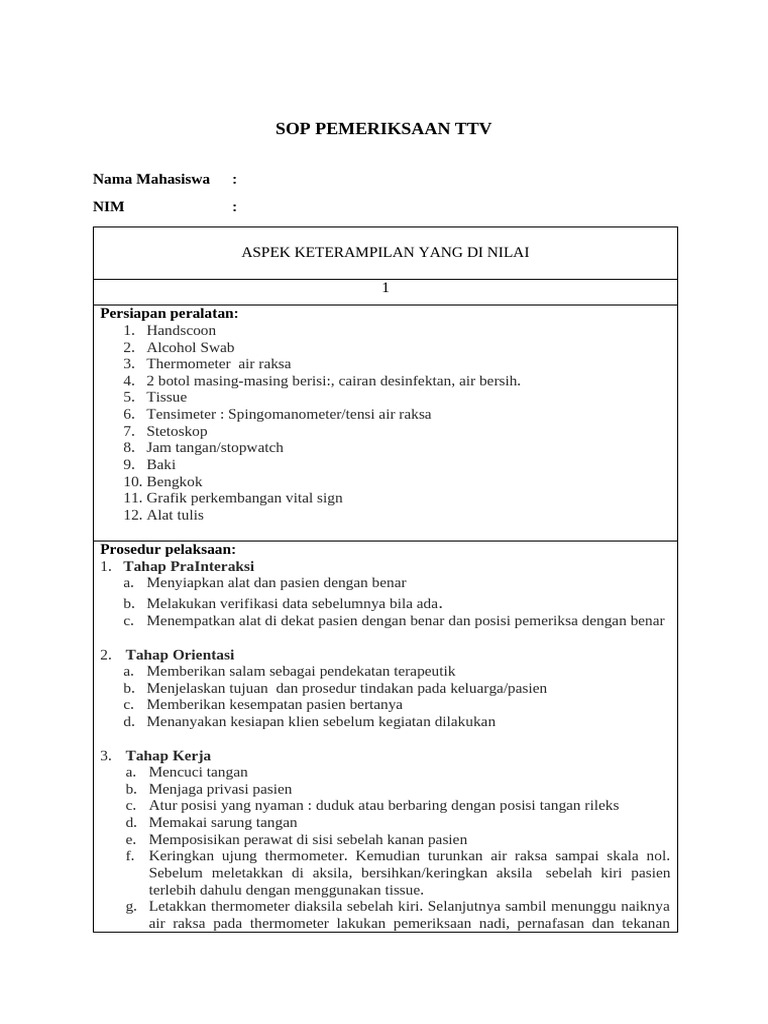 SOP PEMERIKSAAN TTV | PDF