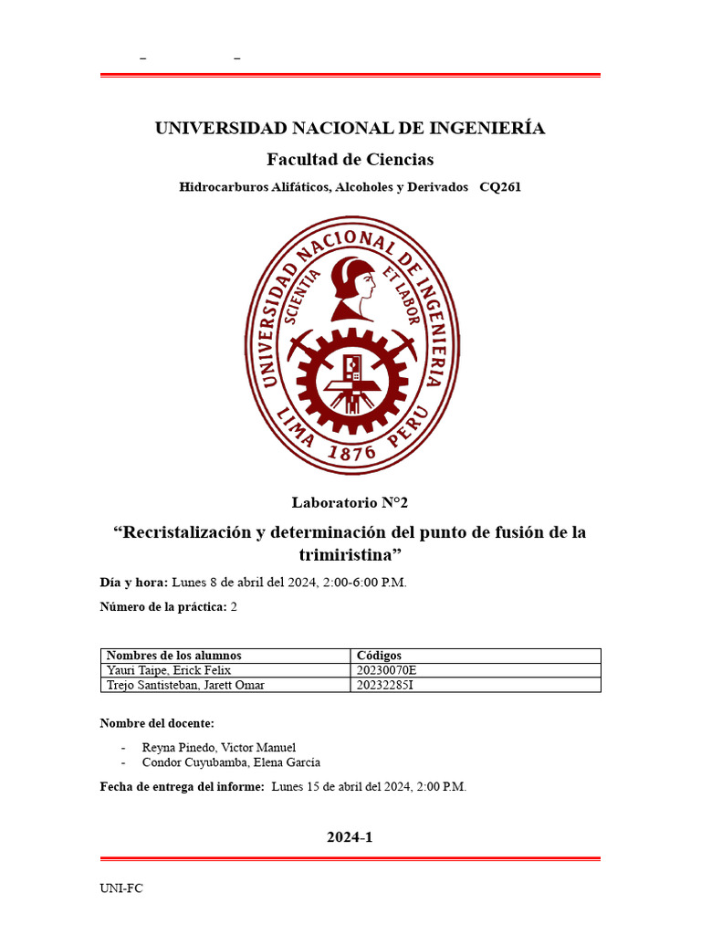 Recristalización y Punto de Fusión de Trimiristina | PDF | Química ...