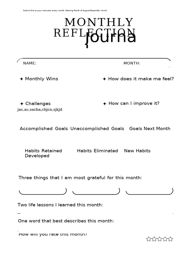 Monthly Reflection Journal 3 | PDF | Self-Improvement