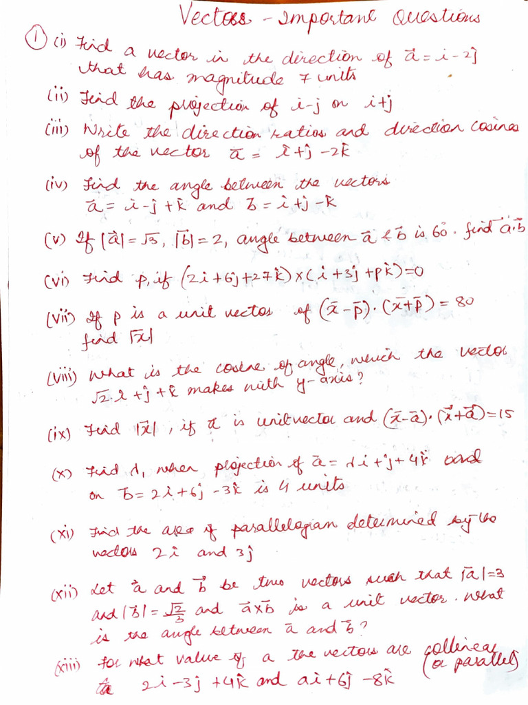 Important Questions-Vectors Yes | PDF