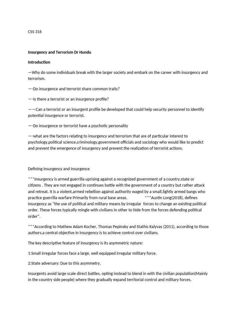 CSS 316 | PDF | Insurgency | Violence CSS 316 | PDF | Insurgency | Violence