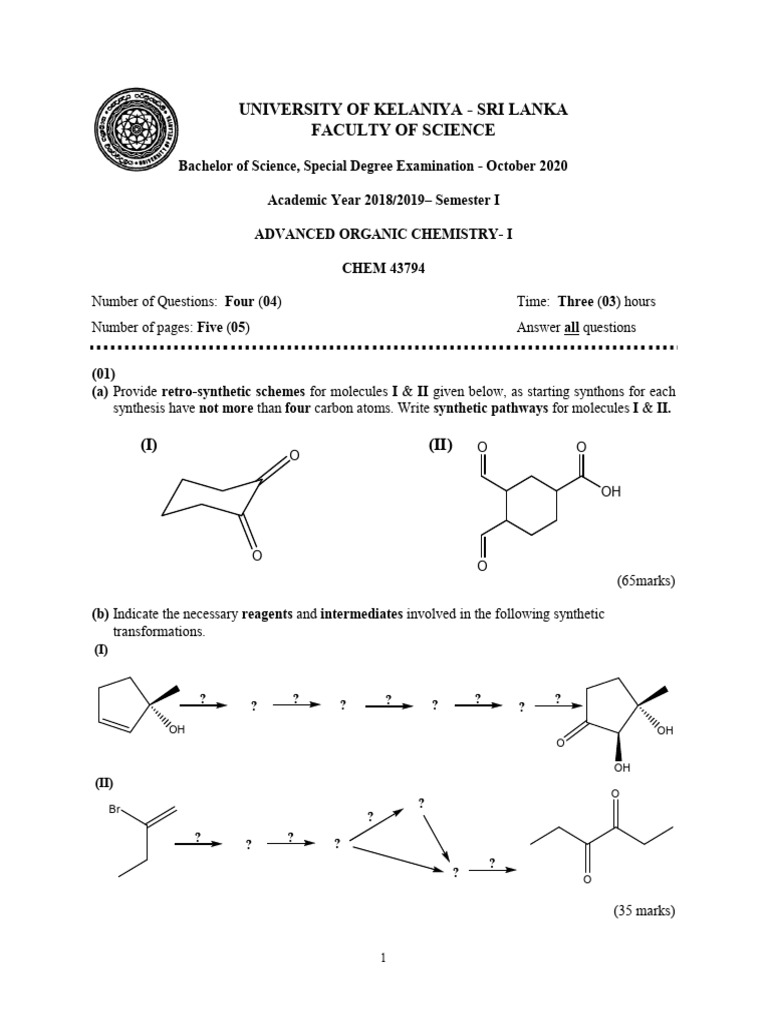Advanced Organic Chemistry Exam 2020 | PDF | Chemical Reactions ...