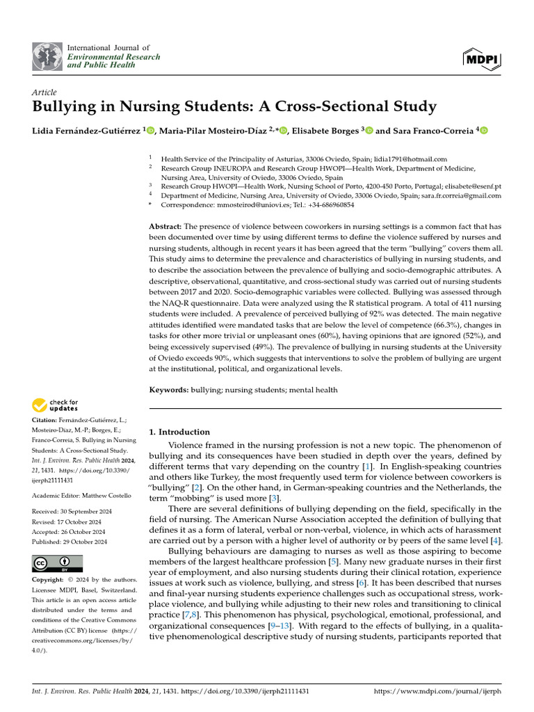 Bullying in Nursing Students A Cross-Sectional Stu | PDF | Chi Squared ...