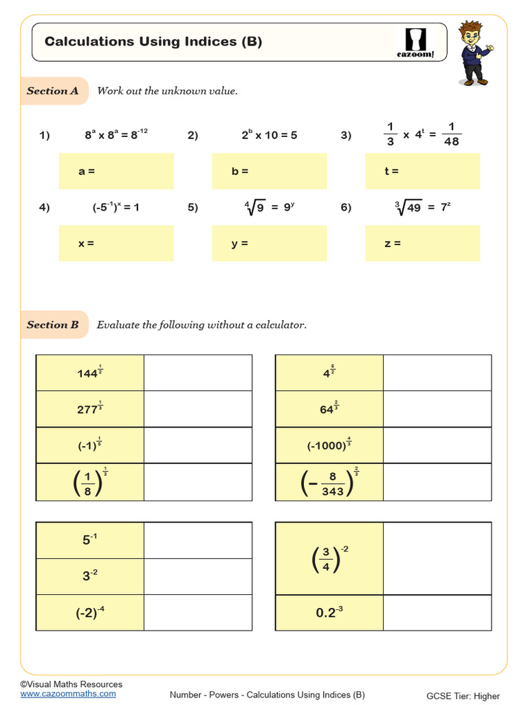 Cazoom Maths. Powers. Calculations Using Indices (B) | PDF | Mathematics