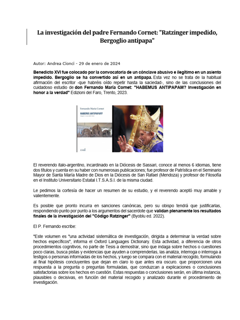 Investigación sobre Fernando María Cornet | PDF | Papa Francisco | Papa