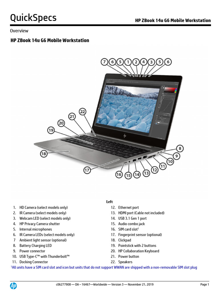 Quickspecs: HP Zbook 14U G6 Mobile Workstation | PDF | Solid State Drive | Windows 10