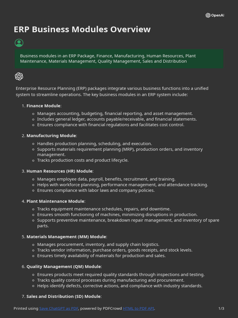 ERP Business Modules Overview | PDF | Enterprise Resource Planning | Human Resources