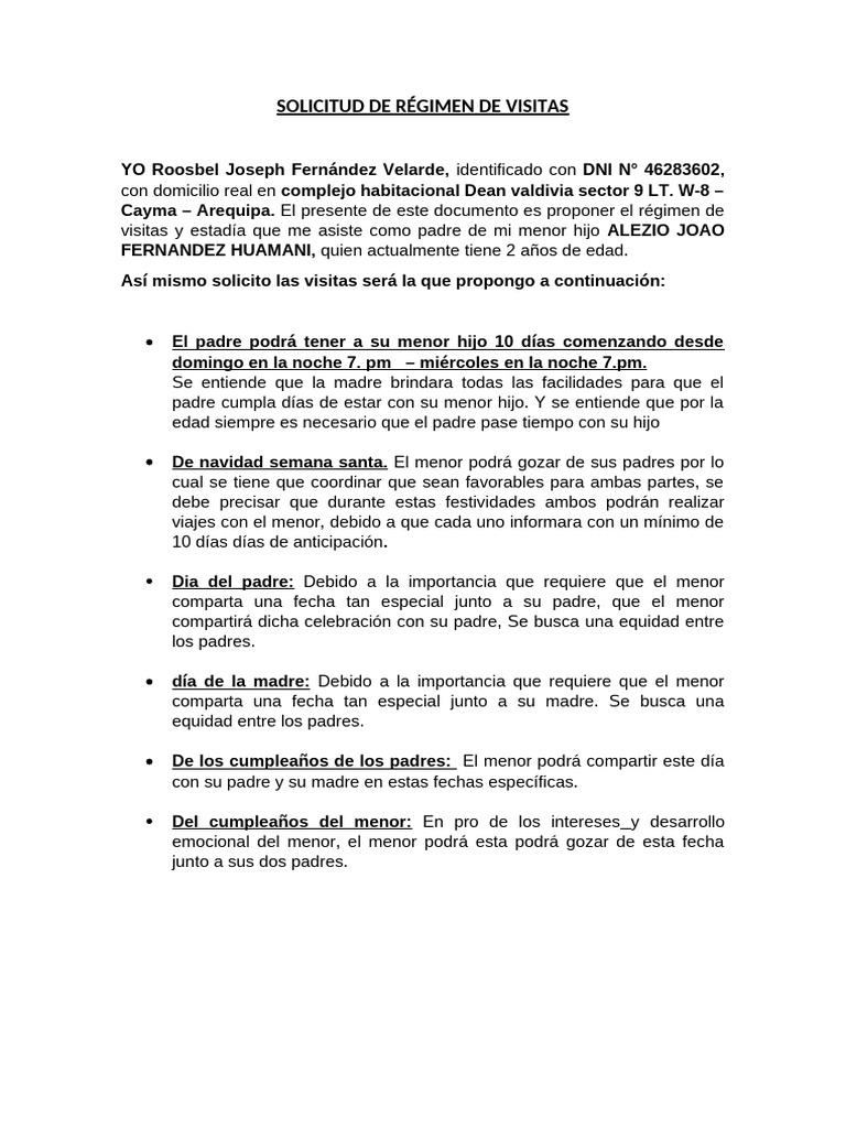 Solicitud de Regimen de Visitas | PDF | Salud y bienestar
