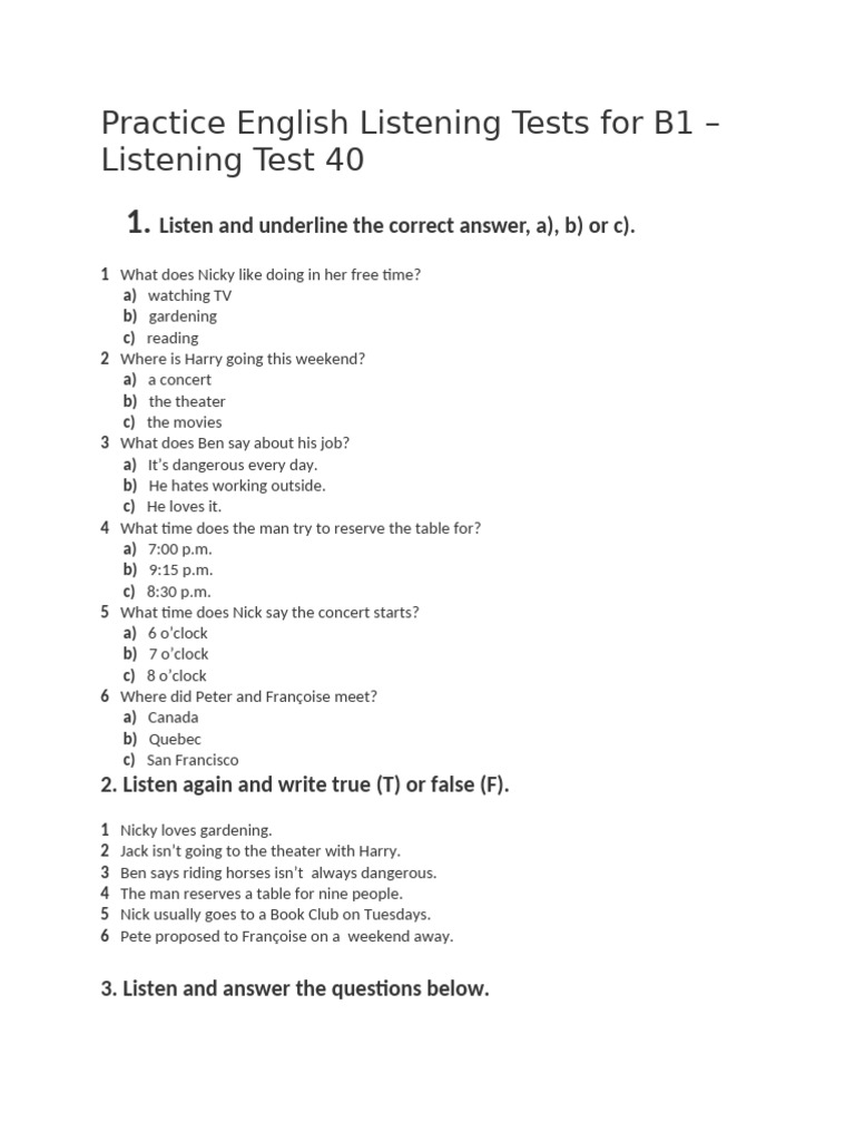 Practice English Listening Tests For B1 | PDF
