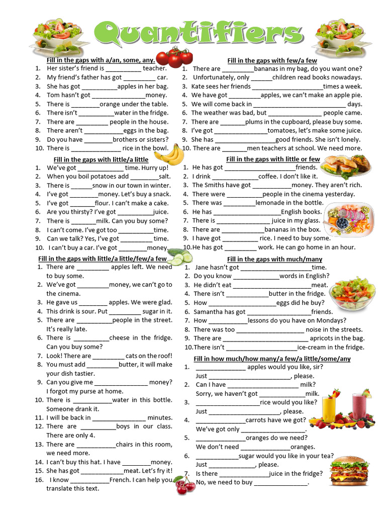 Quantifiers Grammar Drills - 106626 | PDF | Foods | Cuisine