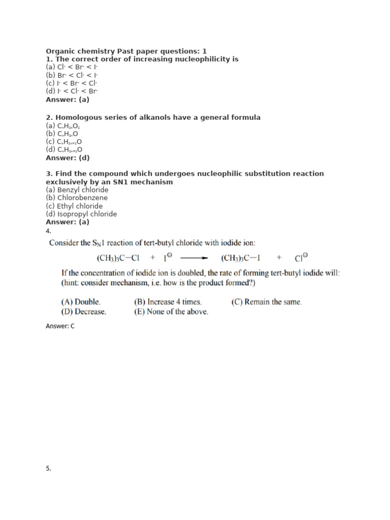 Organic Chemistry Past Paper Questions | PDF | Teaching Methods ...
