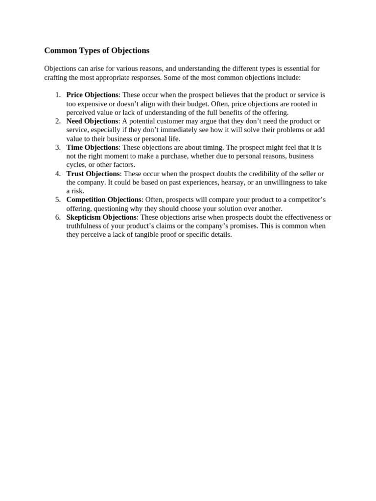 Common Types of Objections | PDF