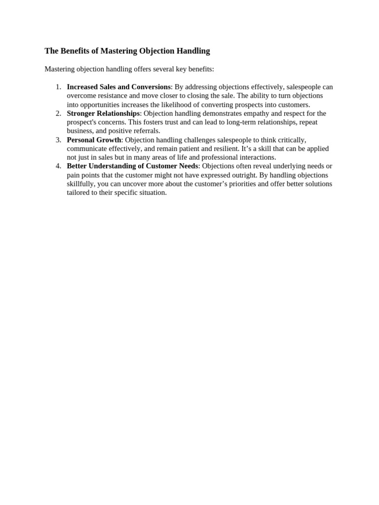 The Benefits of Mastering Objection Handling | PDF The Benefits of Mastering Objection Handling | PDF