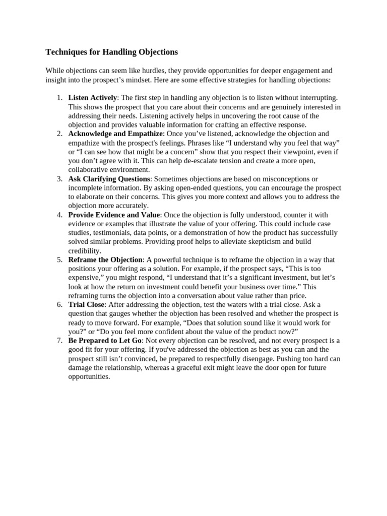 Techniques For Handling Objections | PDF | Cognition