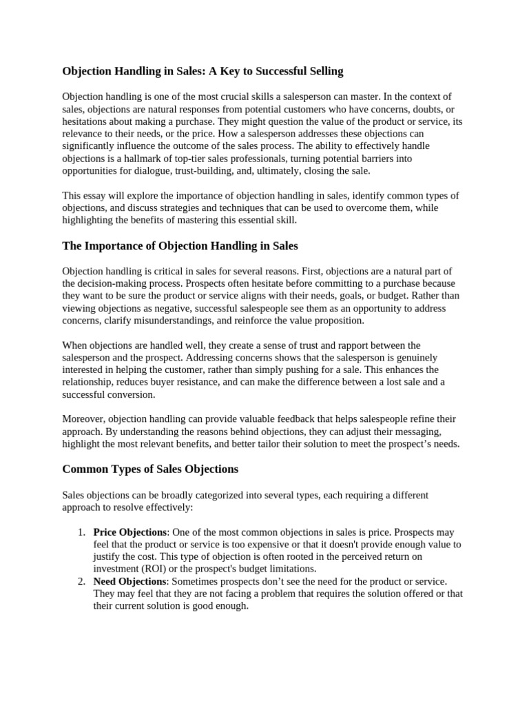 Objection Handling in Sales | PDF | Sales | Psychology