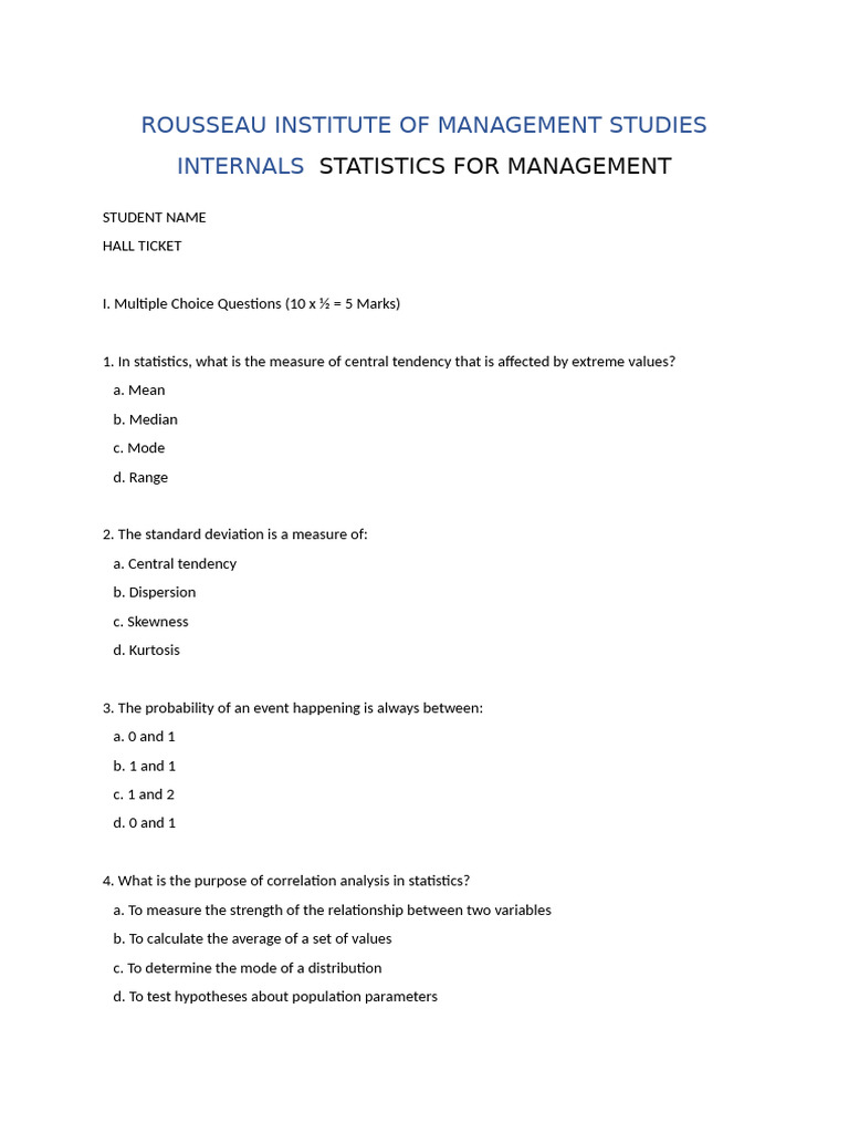 Statistics For Management Question Paper | PDF | Statistics ...